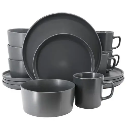 ELAMA Luxmatte Dark 16 Piece Dinnerware Set - Grey
