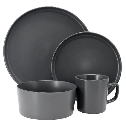 ELAMA Luxmatte Dark 16 Piece Dinnerware Set - Grey