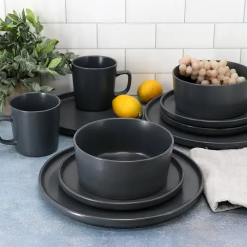 ELAMA Luxmatte Dark 16 Piece Dinnerware Set - Grey