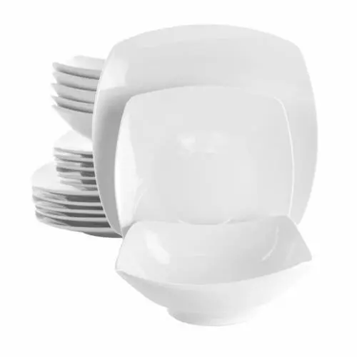 ELAMA Newman 18 Piece Square Porcelain Dinnerware Set - White