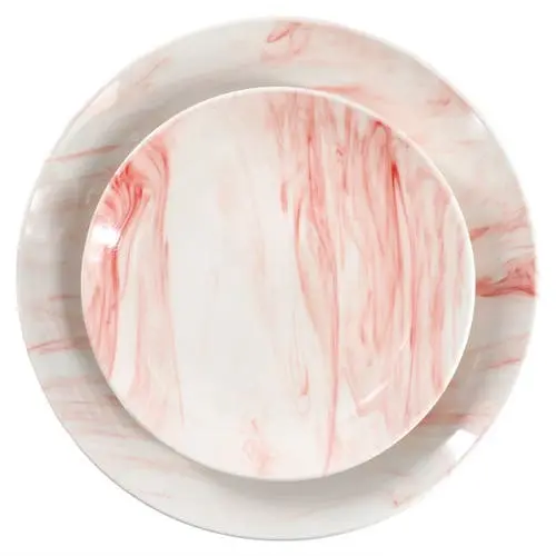 ELAMA Fine Marble 16 Piece Porcelain Dinnerware Set - Red