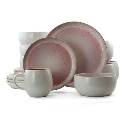 ELAMA Mocha Muave 16 Piece Luxurious Stoneware Dinnerware With Complete Setting For 4 - Purple