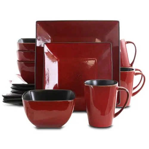 ELAMA Harland Loft 16 Piece Modern Premium Stoneware Set With Complete Setting For 4 - Red