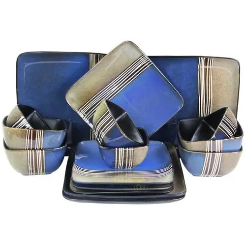 ELAMA Uptown Loft 16 Piece Double Bowl Stoneware Dinnerware Set With Service For 4