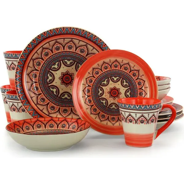 ELAMA Zen Rust Mozaik 16 Piece Dinnerware Set - Orange