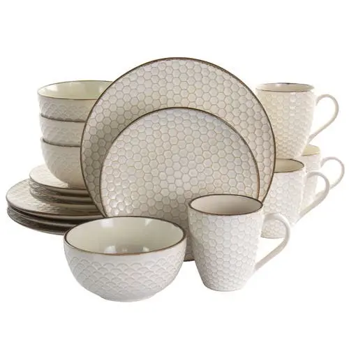 ELAMA Honey Ivory 16 Piece Stoneware Dinnerware Set - White