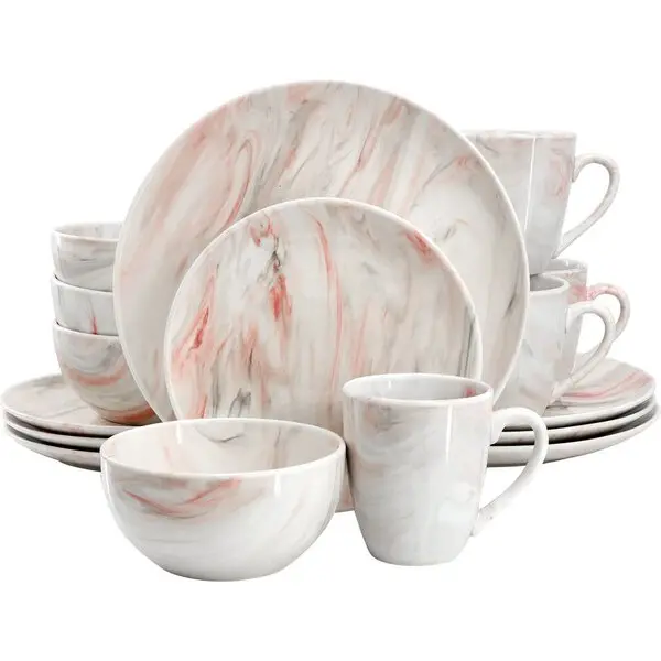ELAMA Fine Marble 16 Piece Porcelain Dinnerware Set - Grey
