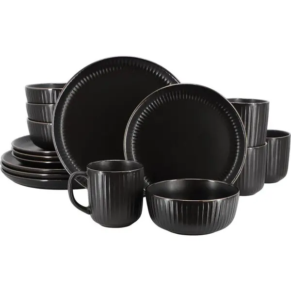 ELAMA Leo 16 Piece Stoneware Dinnerware Set - Black