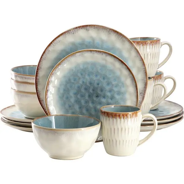 ELAMA Leann 16 Piece Stoneware Dinnerware Set - Beige