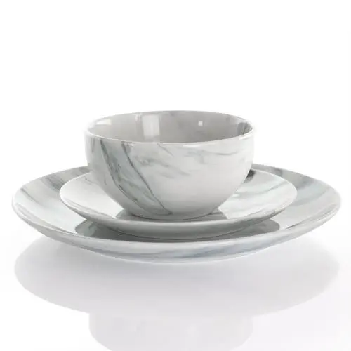 ELAMA Fine Marble 16 Piece Stoneware Dinnerware Set - White