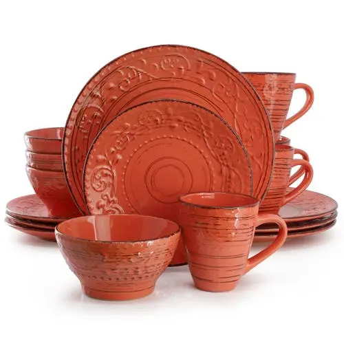 ELAMA Malibu Jasper 16-piece Stoneware Dinnerware Set - Orange