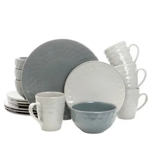 ELAMA Tahitian Pearl 16 Piece Stoneware Dinnerware Set - White