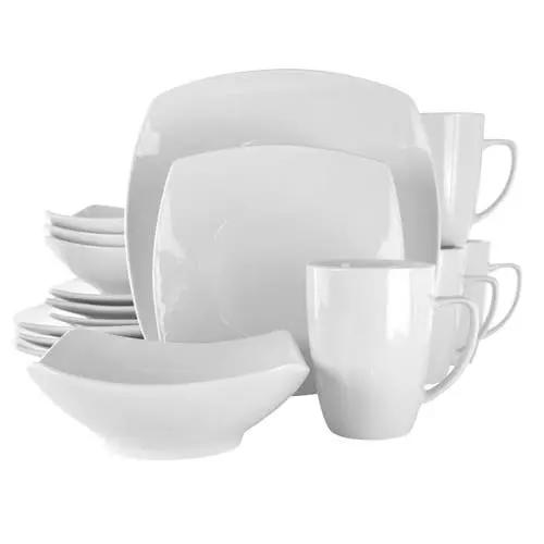 ELAMA Hayes 16 Piece Square Porcelain Dinnerware Set - White