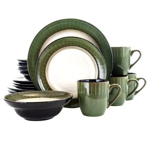 ELAMA Grand Jade 16 Piece Luxurious Stoneware Dinnerware With Complete Setting For 4 - Green