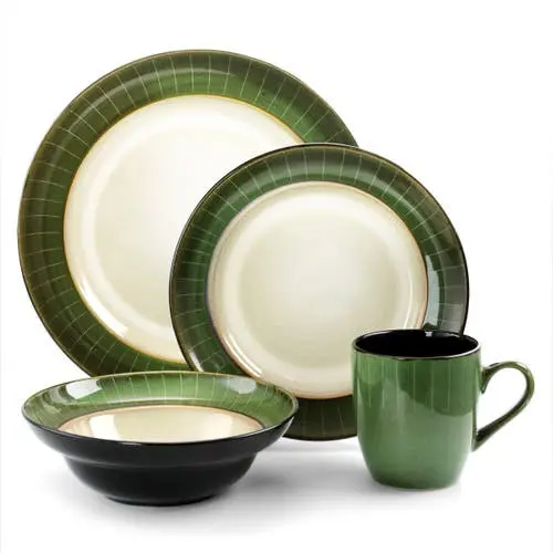 ELAMA Grand Jade 16 Piece Luxurious Stoneware Dinnerware With Complete Setting For 4