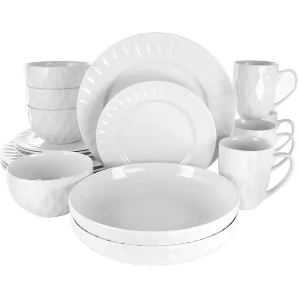 ELAMA Sienna 18 Piece Porcelain Dinnerware Set - White