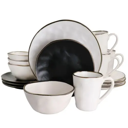 ELAMA Roman 16 Piece Stoneware Dinnerware Set - White