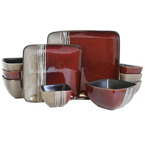 ELAMA Downtown Loft 16 Piece Double Bowl Stoneware Dinnerware Set With Service For 4