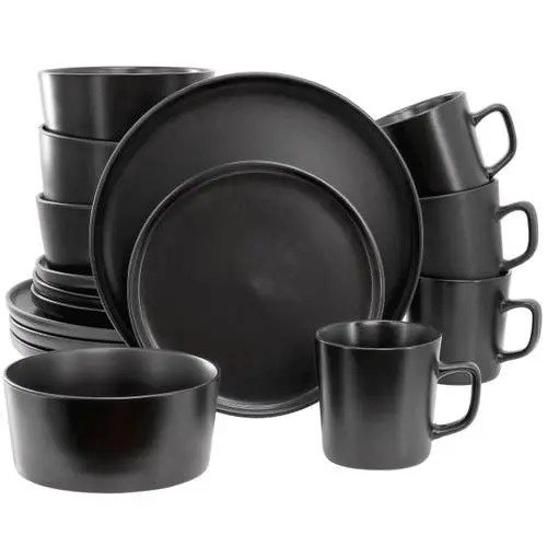 ELAMA Luxmatte 16 Piece Dinnerware Set - Black
