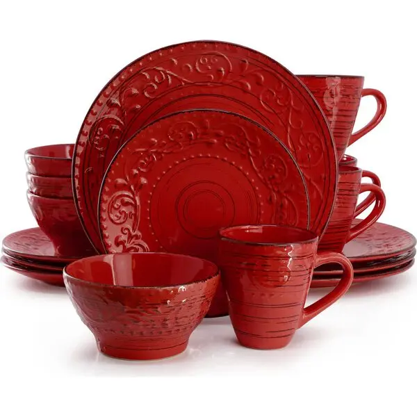 ELAMA Malibu Ocean Bloom 16-piece Dinnerware Set - Red