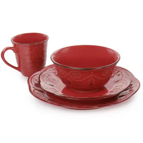 ELAMA Rustic Birch 16 Piece Stoneware Dinnerware Set