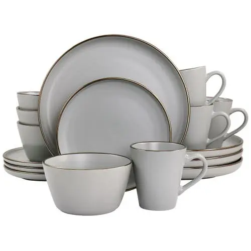 ELAMA Louis 16 Piece Stoneware Dinnerware Set - Grey