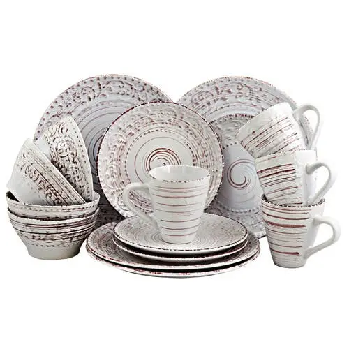 ELAMA Malibu Sands 16-piece Dinnerware Set In Shell - Blue