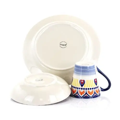 ELAMA Zen Mozaik 16 Piece Luxurious Stoneware Dinnerware With Complete Setting For 4 - Blue