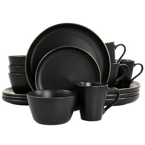 ELAMA Paul 16 Piece Stoneware Dinnerware Set - Black