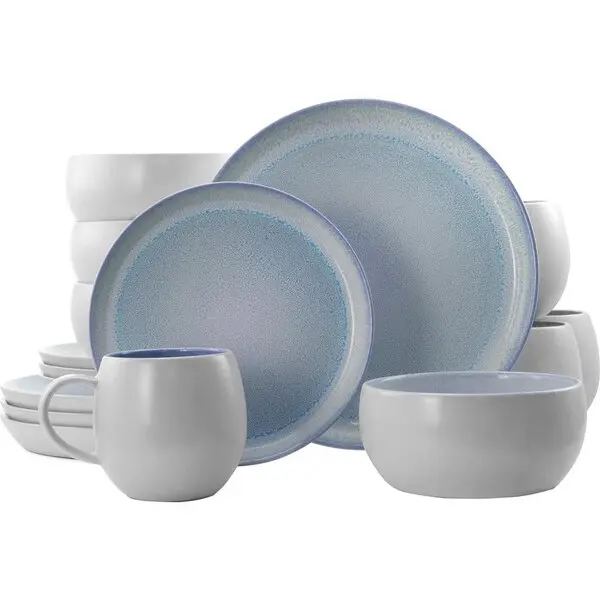 ELAMA Mocha 16 Piece Stoneware Dinnerware Set - White