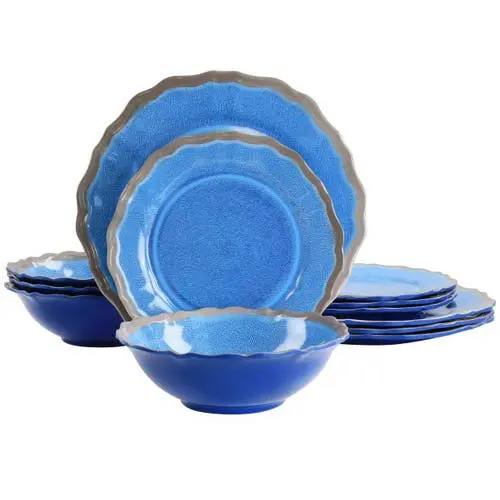 ELAMA Roma 12 Piece Melamine Dinnerware Set - Blue