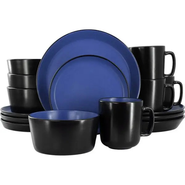 ELAMA Bacarra 16 Piece Stoneware Dinnerware Set - Blue