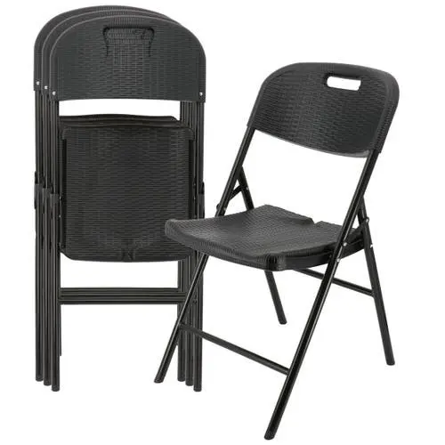 ELAMA 4 Piece Indoor And Outdoor Rattan Folding Chair - Black
