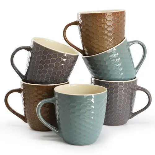 ELAMA Honeysuckle 6-piece 15 Oz. Mug Set - Beige
