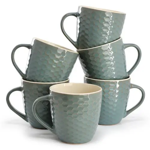 ELAMA Honeycomb 6 Piece 15 Oz. Mug Set - Blue