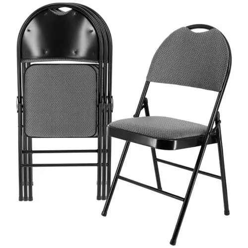 ELAMA 4 Piece Metal Folding Chair With Padded Seats And Top Handle - Black