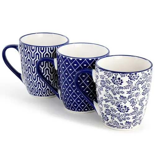 ELAMA Declan 6 Piece 12 Ounce Assorted Design Stoneware Mug Set