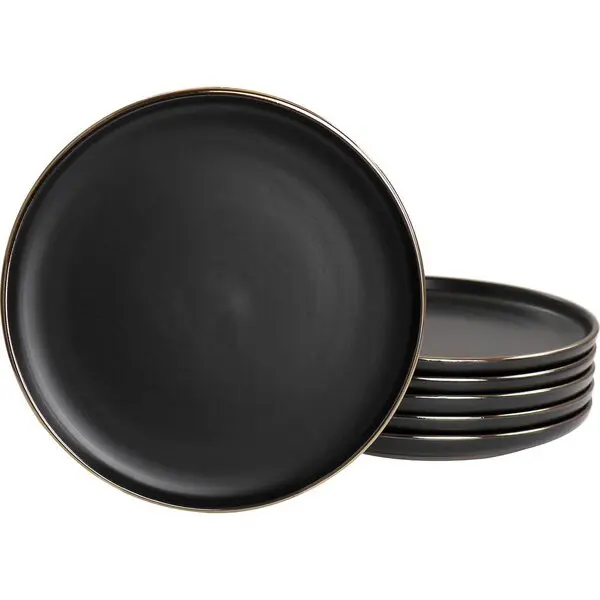 ELAMA Paul 6 Piece Stoneware Salad Plate Set - Black