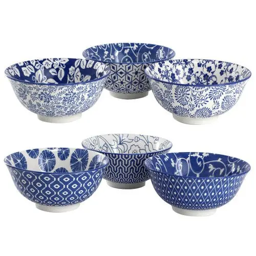 ELAMA Moxy 6 Piece Assorted Design 20oz Porcelain Footed Bowl Set