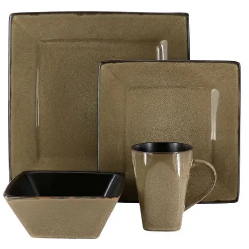 GIBSON ELITE Kiesling 16 Piece Hard Square Stoneware Dinnerware Set