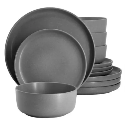 SOHO LOUNGE Bryant Park 12 Piece Reactive Stoneware Dinnerware Set - Grey