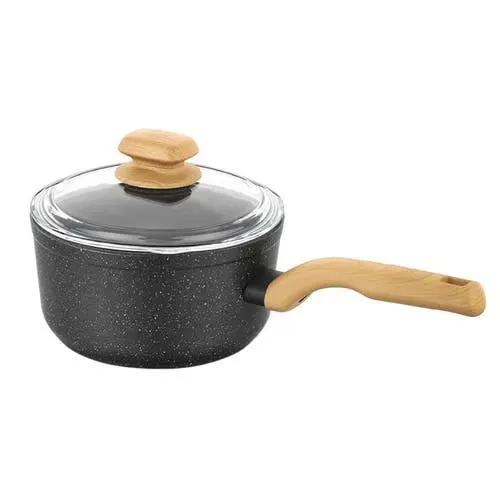 KORKMAZ Montana 2 Piece 2 Liter Aluminum Nonstick Saucepan With Lid And Faux Wood Handles - Black