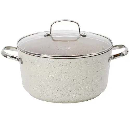KORKMAZ Granita 8 Liter Aluminum Nonstick Casserole With Lid - Beige