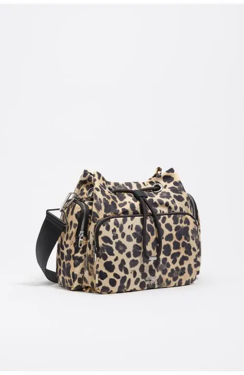 Bimba Y Lola Leopard Nylon Pocket Bucket Bag