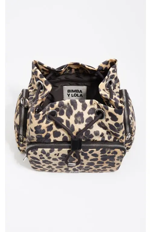 Bimba Y Lola Leopard Nylon Pocket Bucket Bag