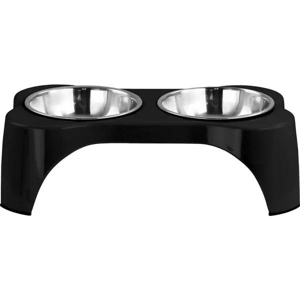 GIBSON HOME Bow Wow Meow 3 Piece Elevated Pet Bowl Dinner Set - Black