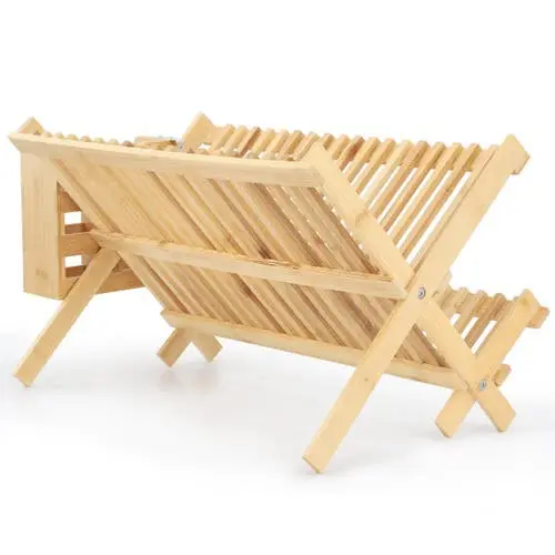 MEGACHEF 2 Tier Collapsible Kitchen Wood Drying Dish Rack
