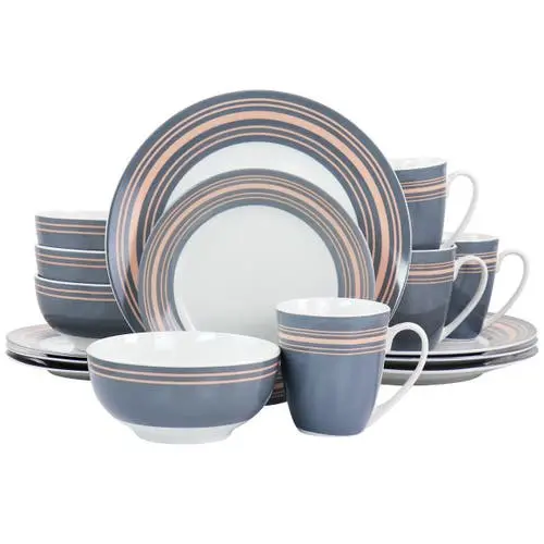 GIBSON HOME Silver Wind 16 Piece Fine Ceramic Dinnerware Set - Gray
