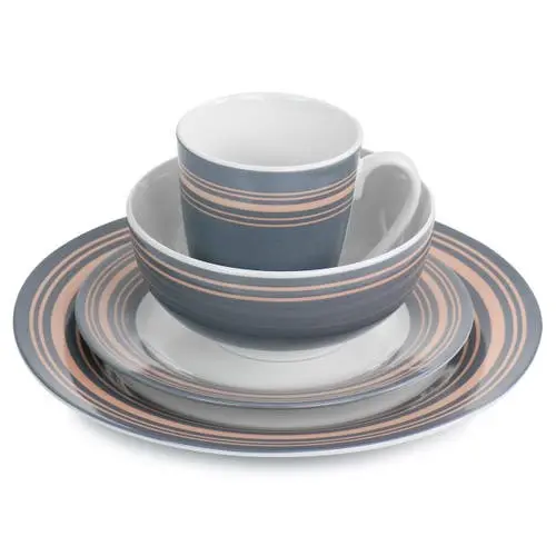 GIBSON HOME Silver Wind 16 Piece Fine Ceramic Dinnerware Set