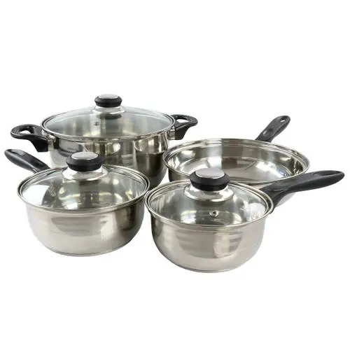 GIBSON HOME Lybra 7 Piece Two Tone Polished Stainless Steel Cookware Set - Silver